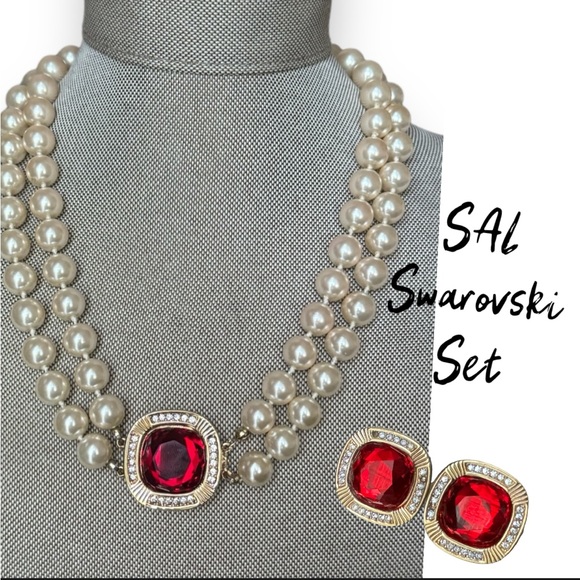 Swarovski | Jewelry | Vintage Sal Swarvoski Rudy Red And Pearl Set ...